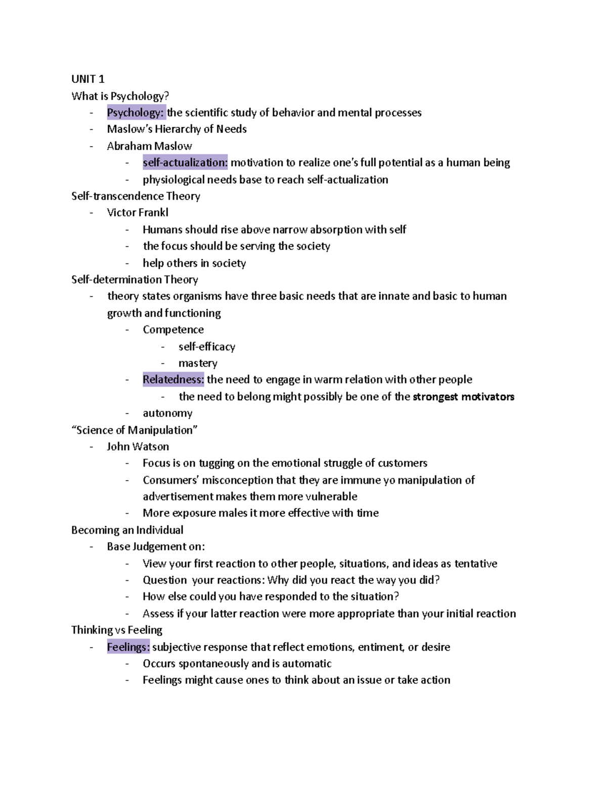 Psychology Ethics & Critical Thinking: Key Concepts and Theories - UNIT ...