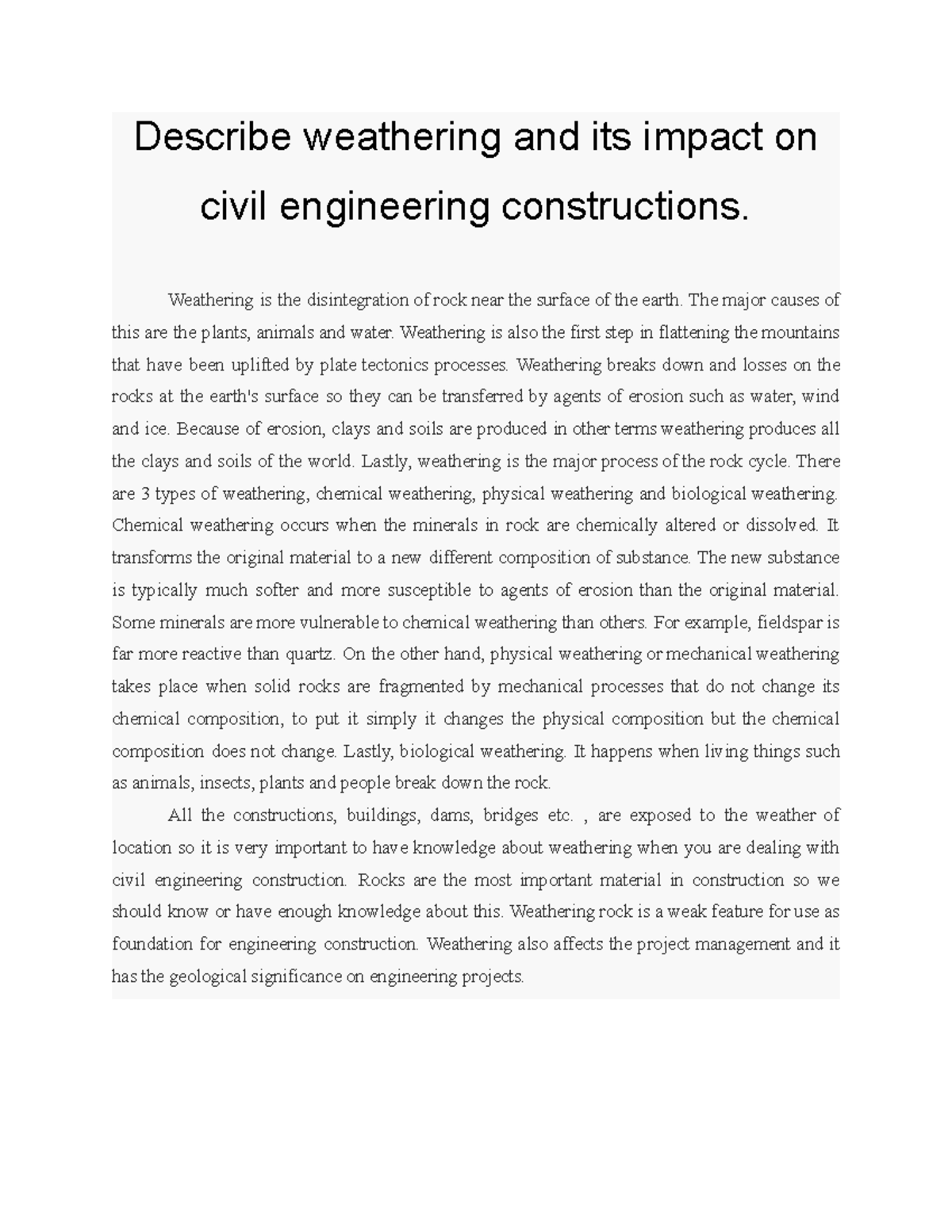 Weathering and Its Influence on Civil Engineering Structures - Studocu