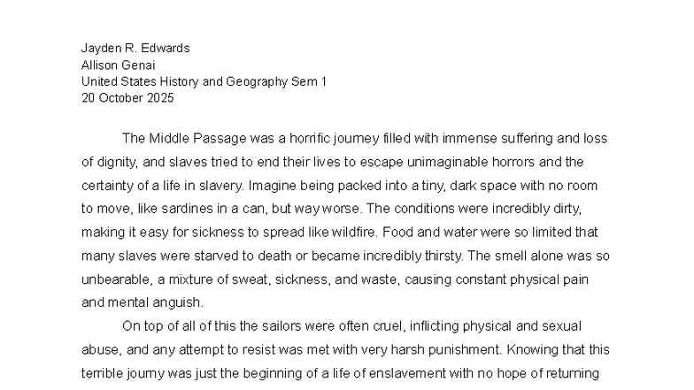 US History & Geography Sem 1: The Middle Passage Analysis - Studocu