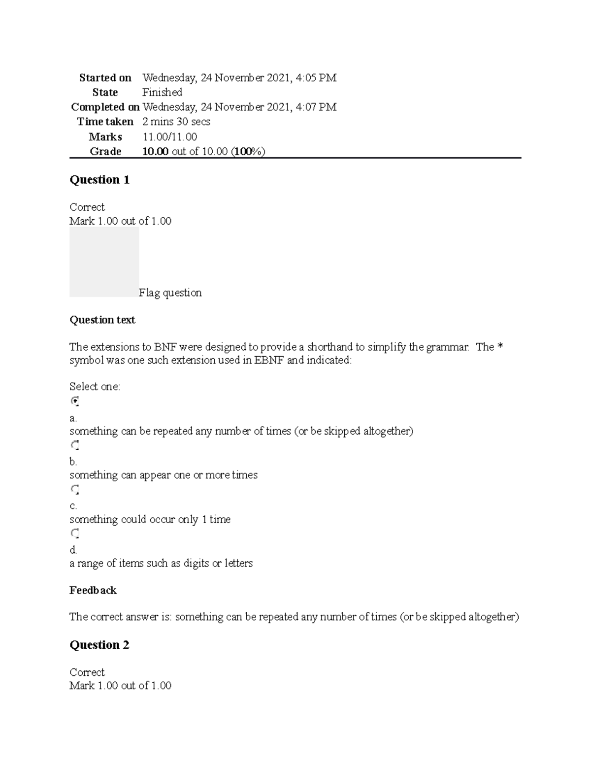 Unit 2 Self Quiz 1 Syntax And Semantics Including Ebnf And Compiler Concepts Started On