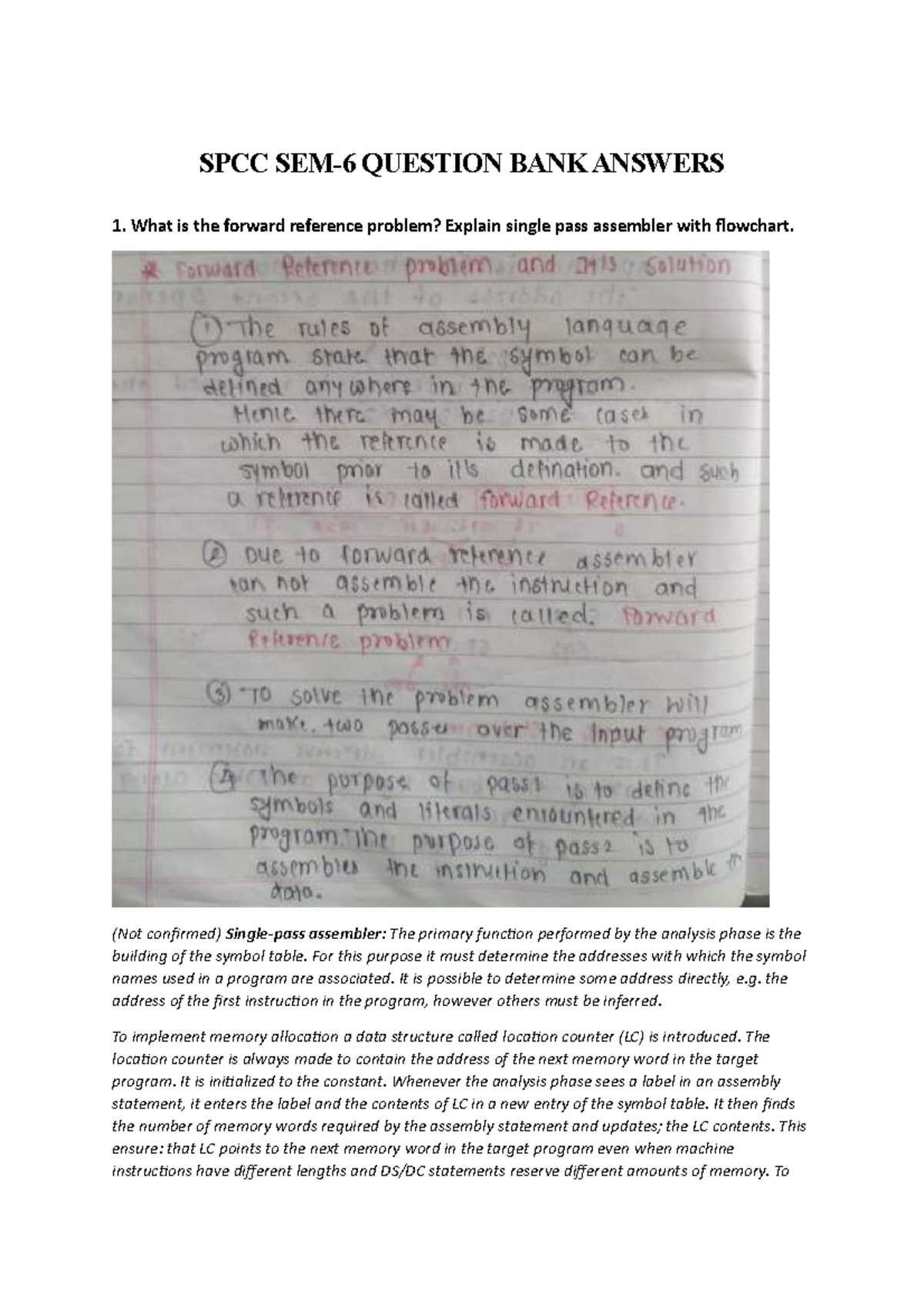 SPCC SEM 6 QB - Comprehensive Question Bank with Key Concepts - Studocu