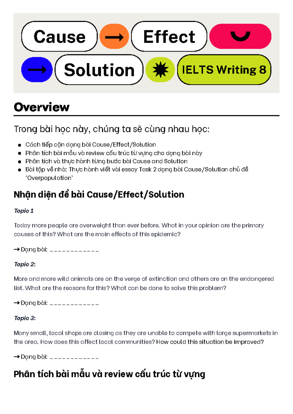Writing 8: Cause, Effect, and Solution Strategies for IELTS - Studocu