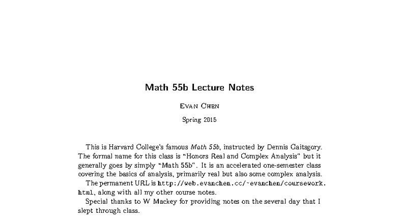Harvard MATH 55b Lecture Notes by Evan Chen - Spring 2015 - Studocu