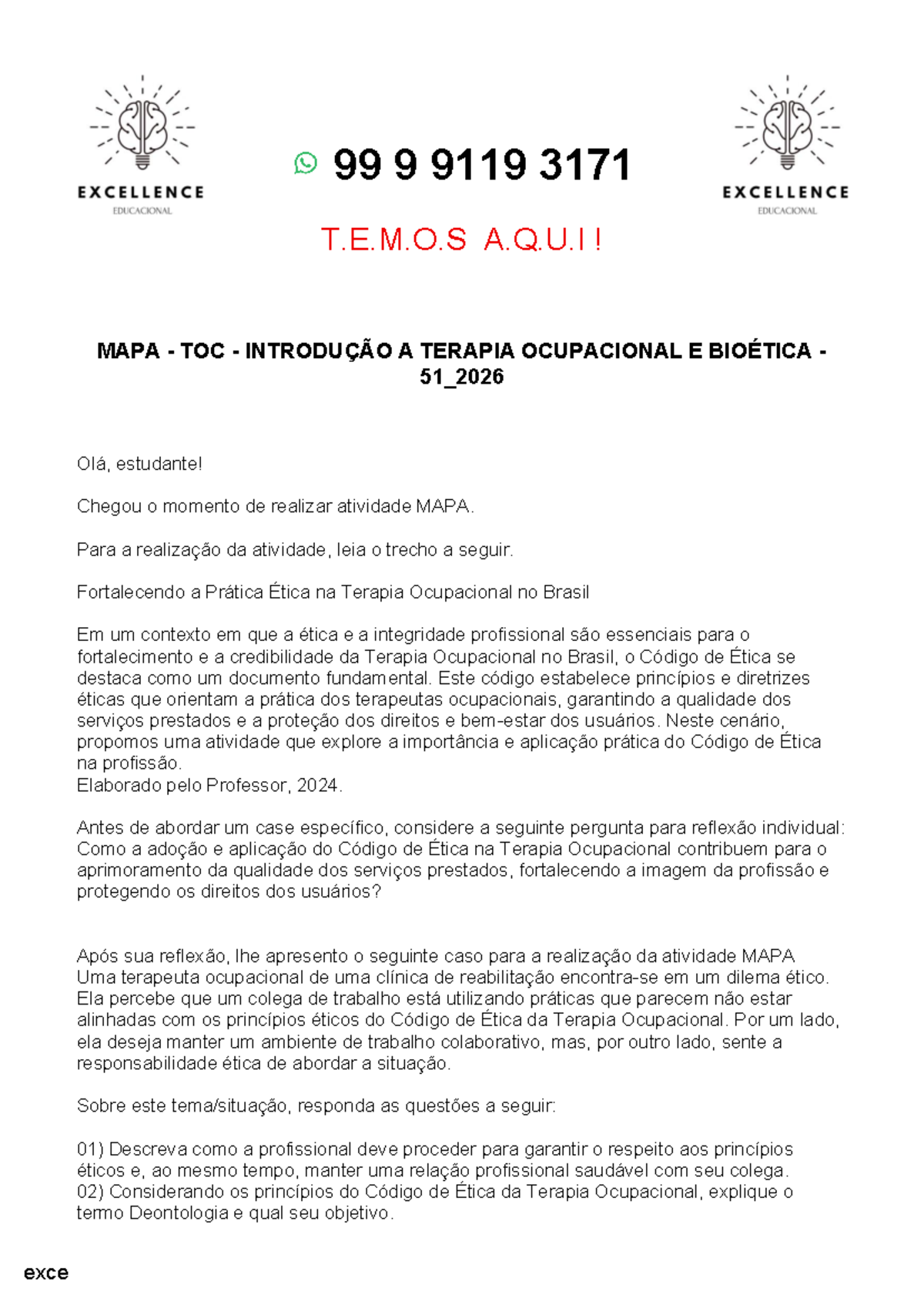 MAPA - TOC: Ética na Terapia Ocupacional e Bioética - 51_2026 - Studocu