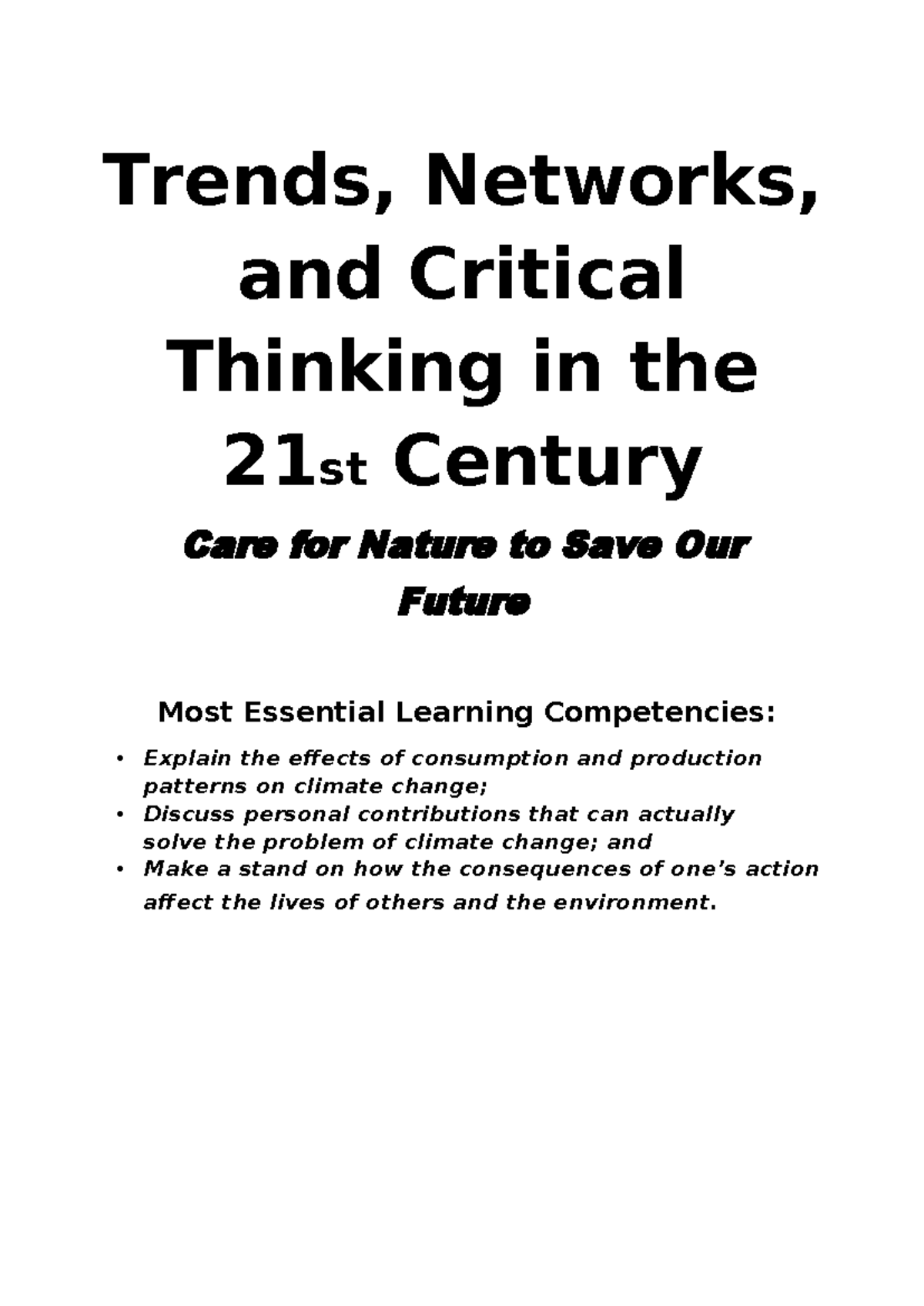 TNCT - Trends, Networks, and Critical Thinking on Climate Change - Studocu