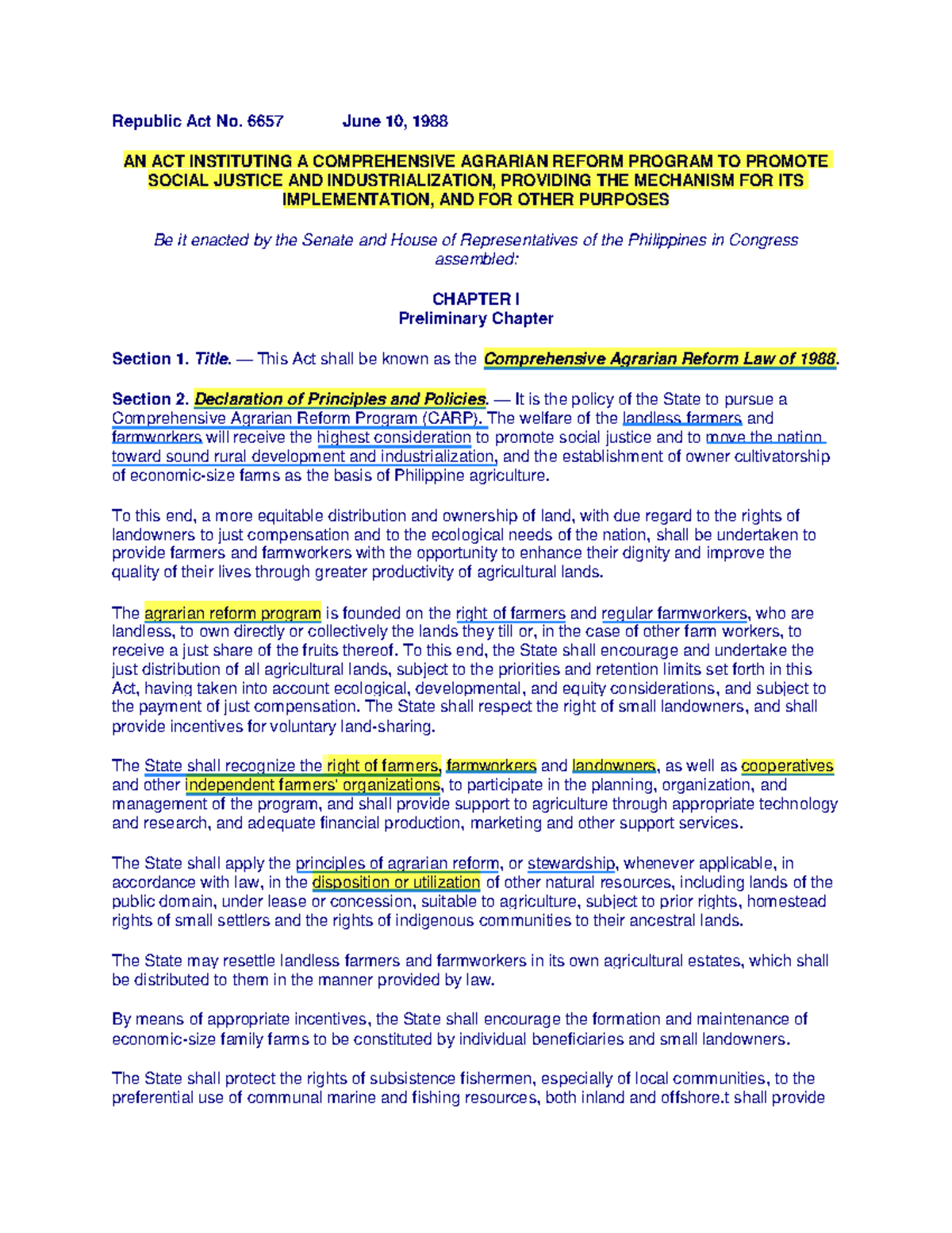 Comprehensive Agrarian Reform Law of 1988: RA 6657 Overview and ...