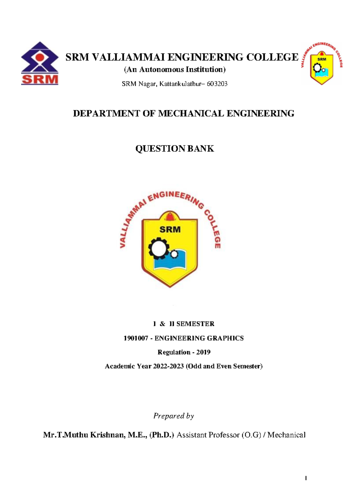 Question Bank for Engineering Graphics (1901007) - SRM VEC - Studocu