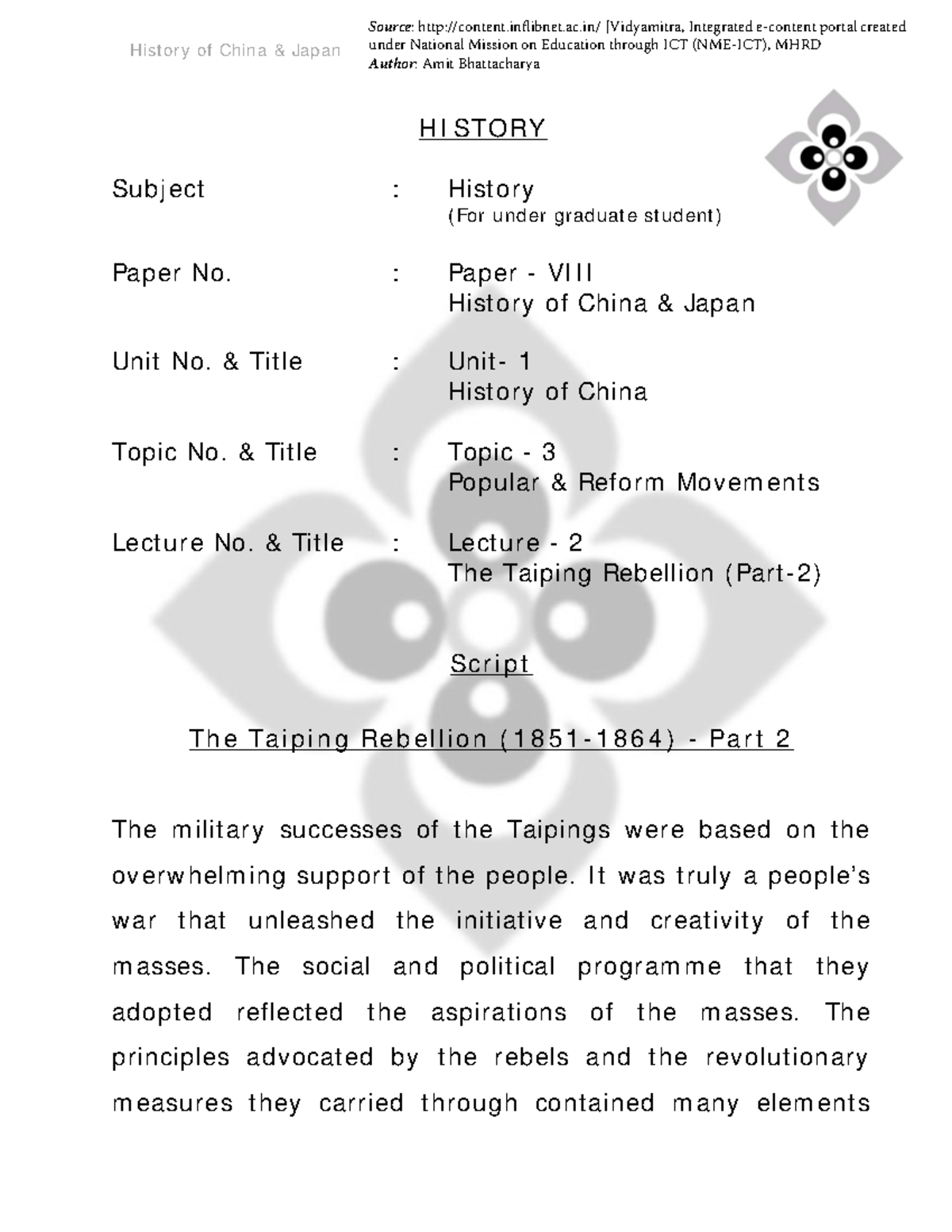 Hist 336: The Taiping Rebellion - Lecture II Summary and Analysis - Studocu