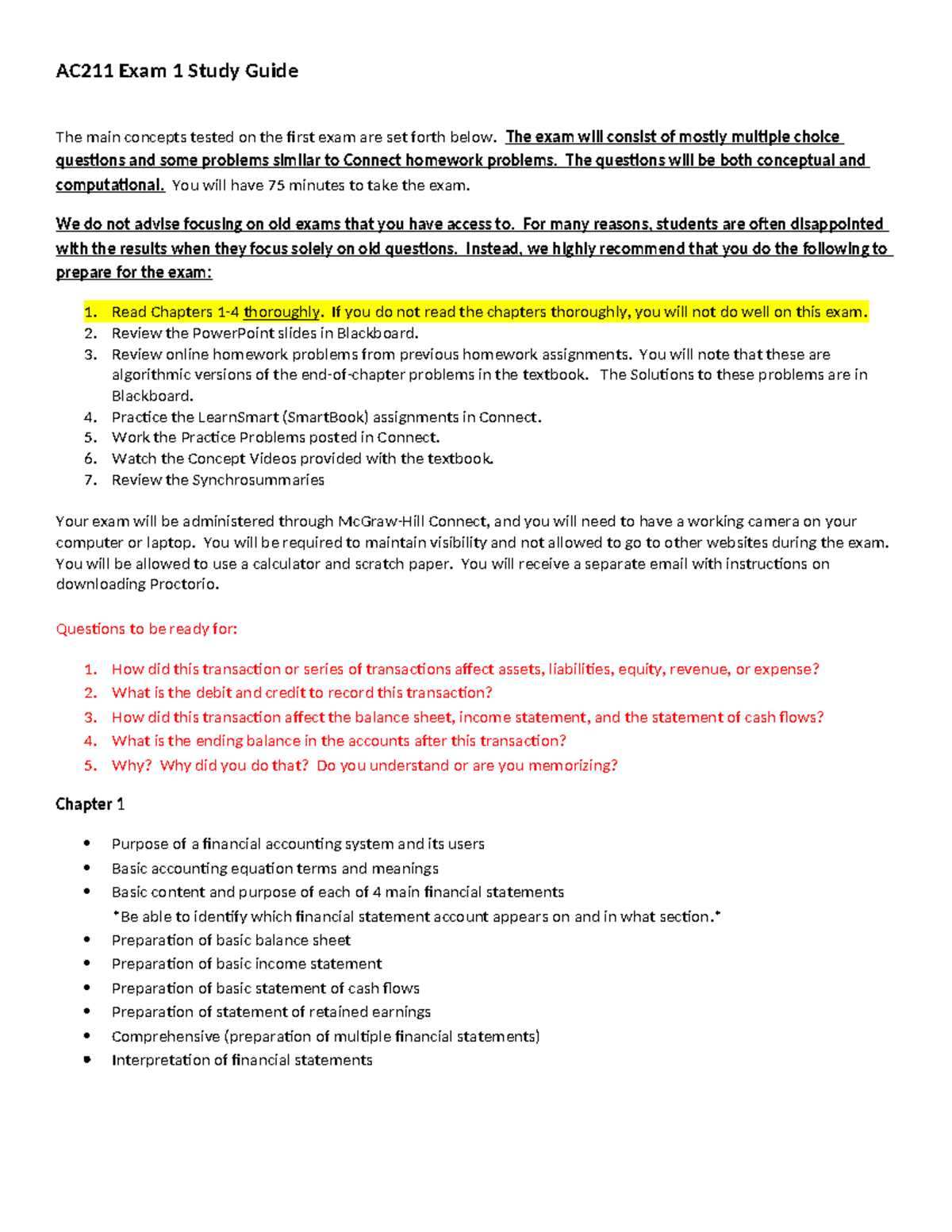 AC211 Exam 1 Study Guide: Key Concepts and Preparation Tips - Studocu