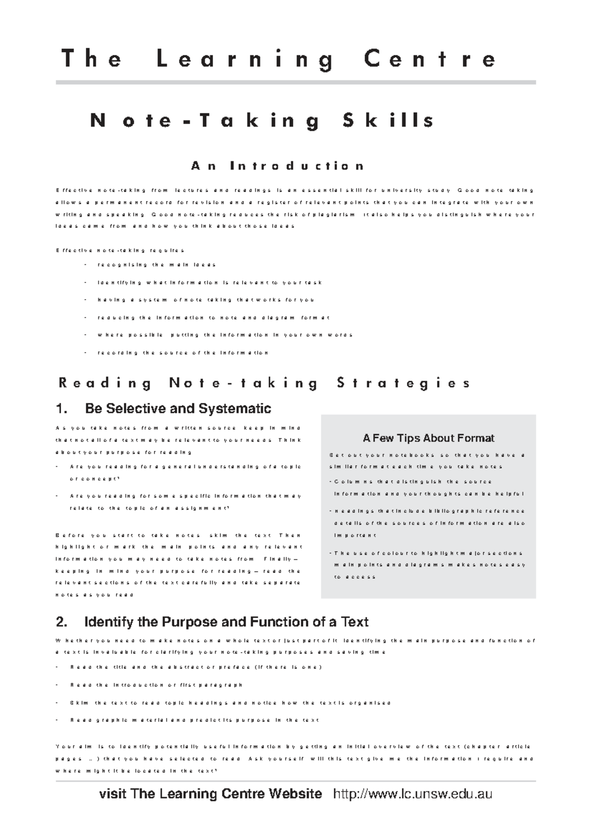 Note Taking Strategies for English: A Guide from The Learning Centre ...