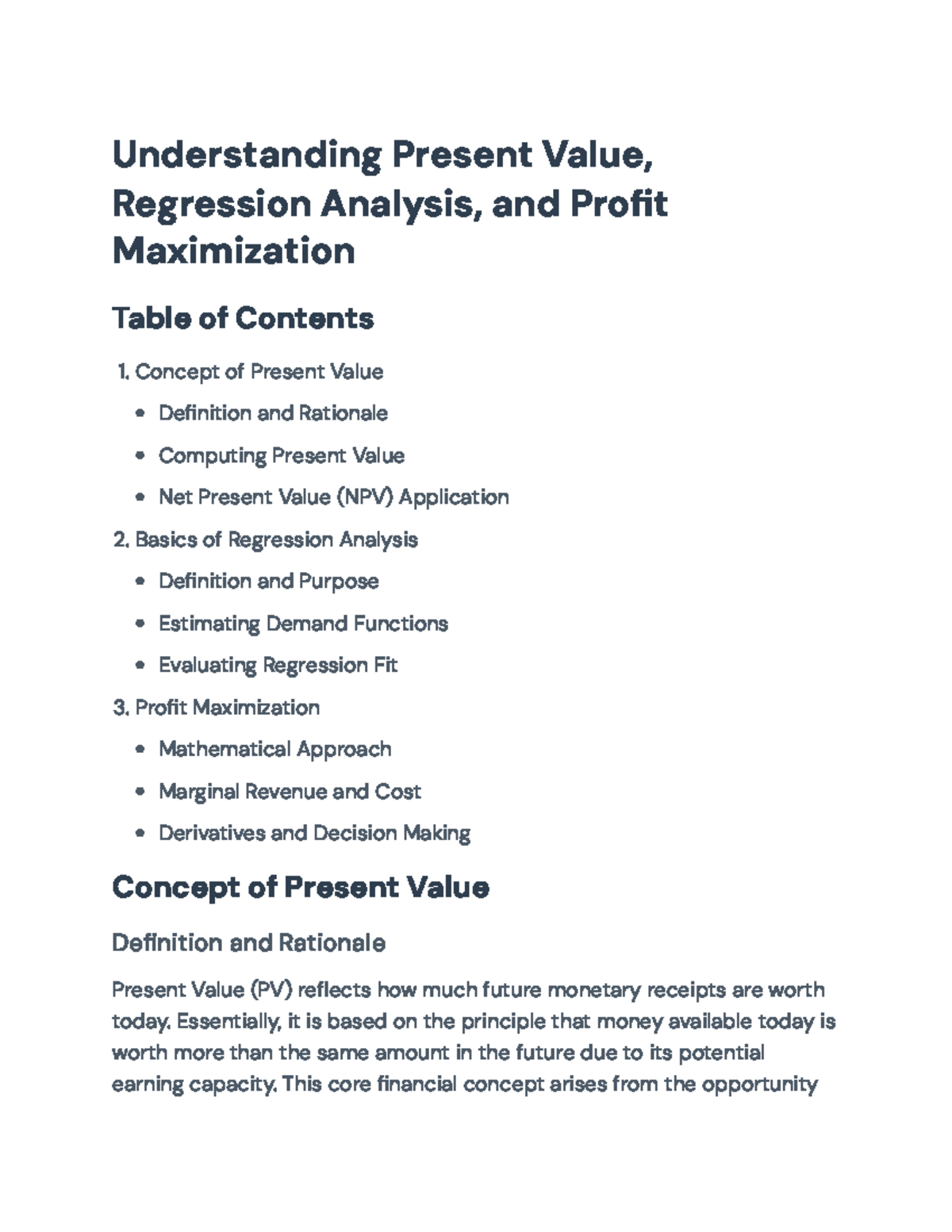 Understanding Present Value, Regression Analysis, and Profit Maximization - Understanding ...
