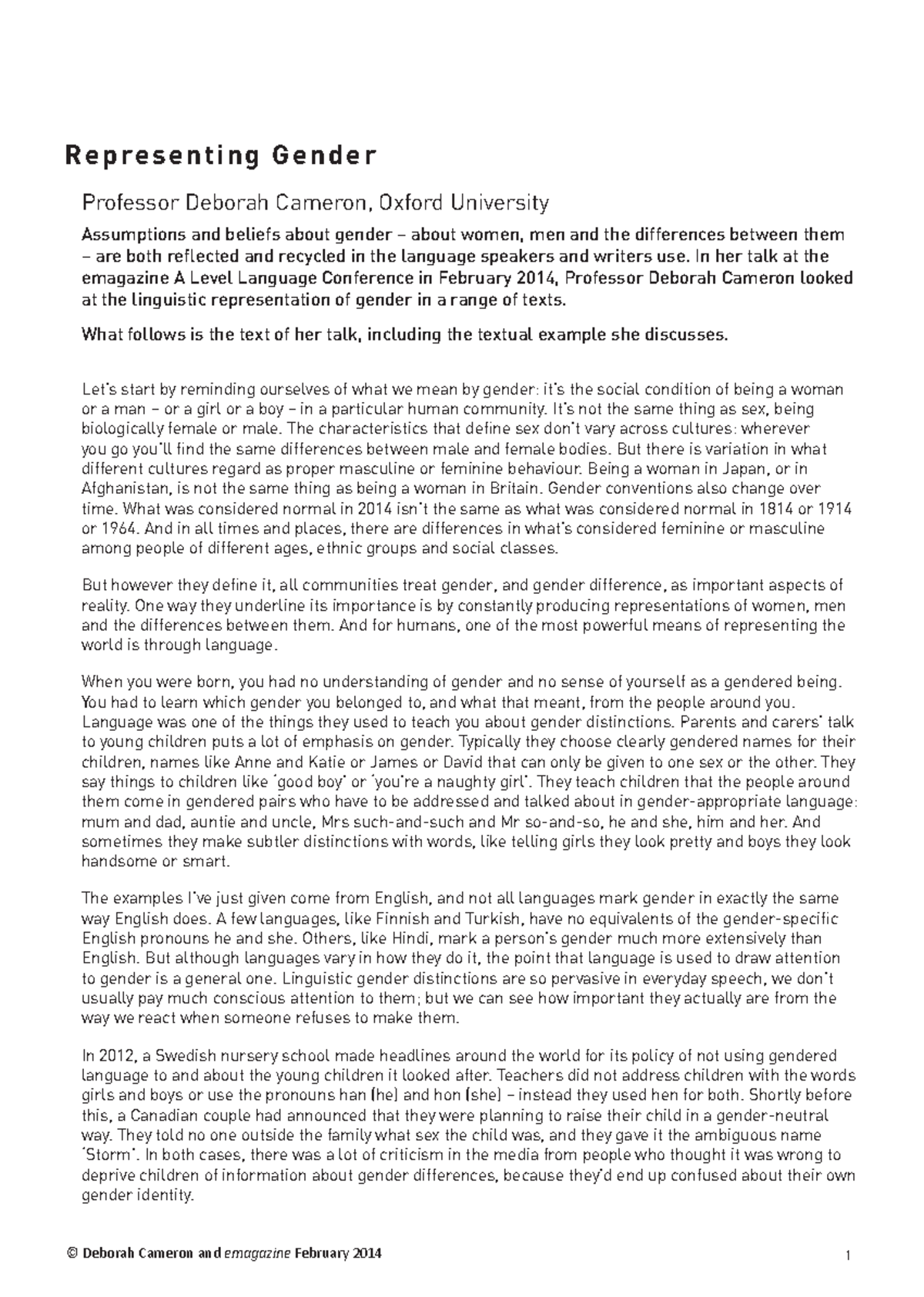 Emag2014 A Level Language Rep Gender Representation Analysis - Studocu