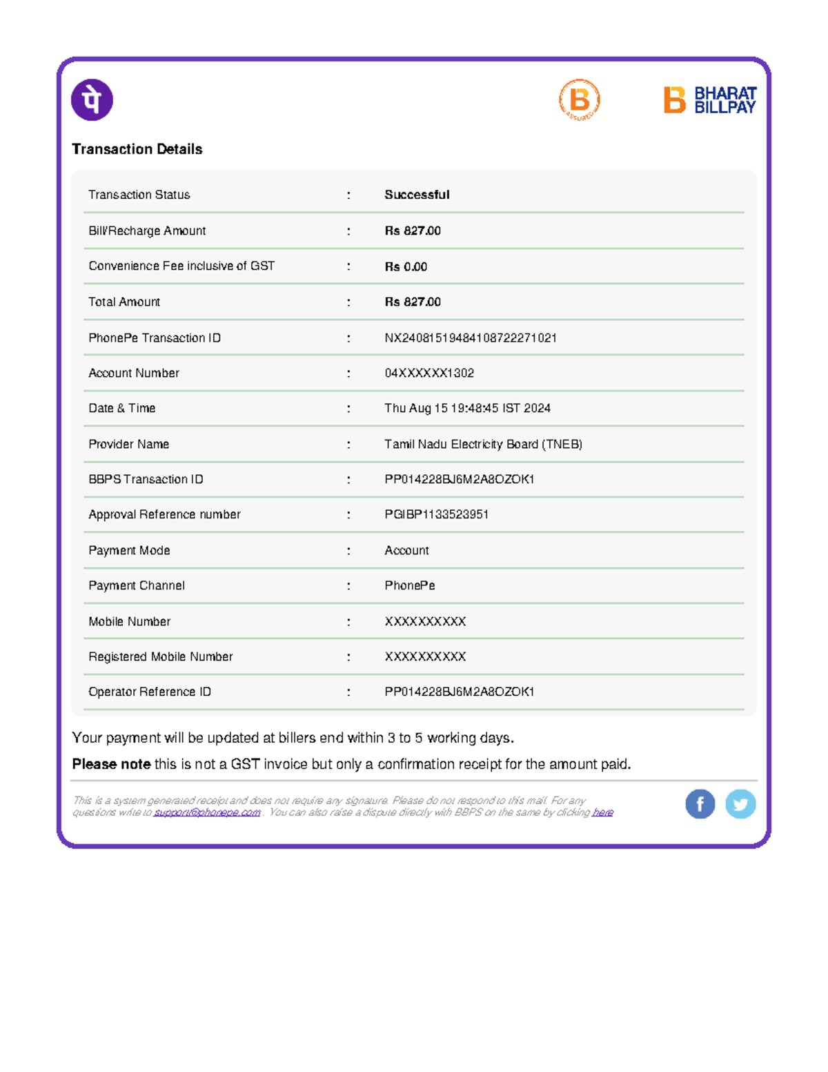 Receipt Confirmation for Transaction ID NX on Aug 15, 2024 - Studocu