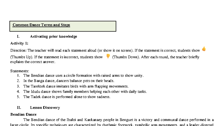 Bendian Dance: Common Terms & Steps Overview - Studocu