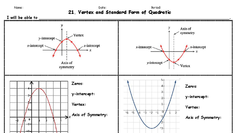 21. Vertex and Standard Form of Quadratics - Study Notes - Studocu