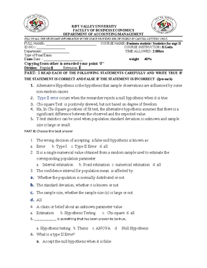 Model Exam version 3 - Admas University Mekanisa Campus Faculty of ...