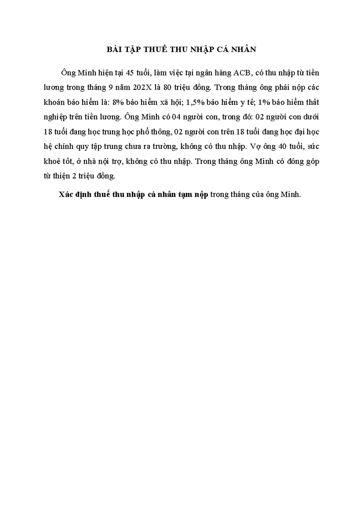 BGC6 - Bài Tập Tính Thuế Thu Nhập Cá Nhân Ông Minh - Studocu
