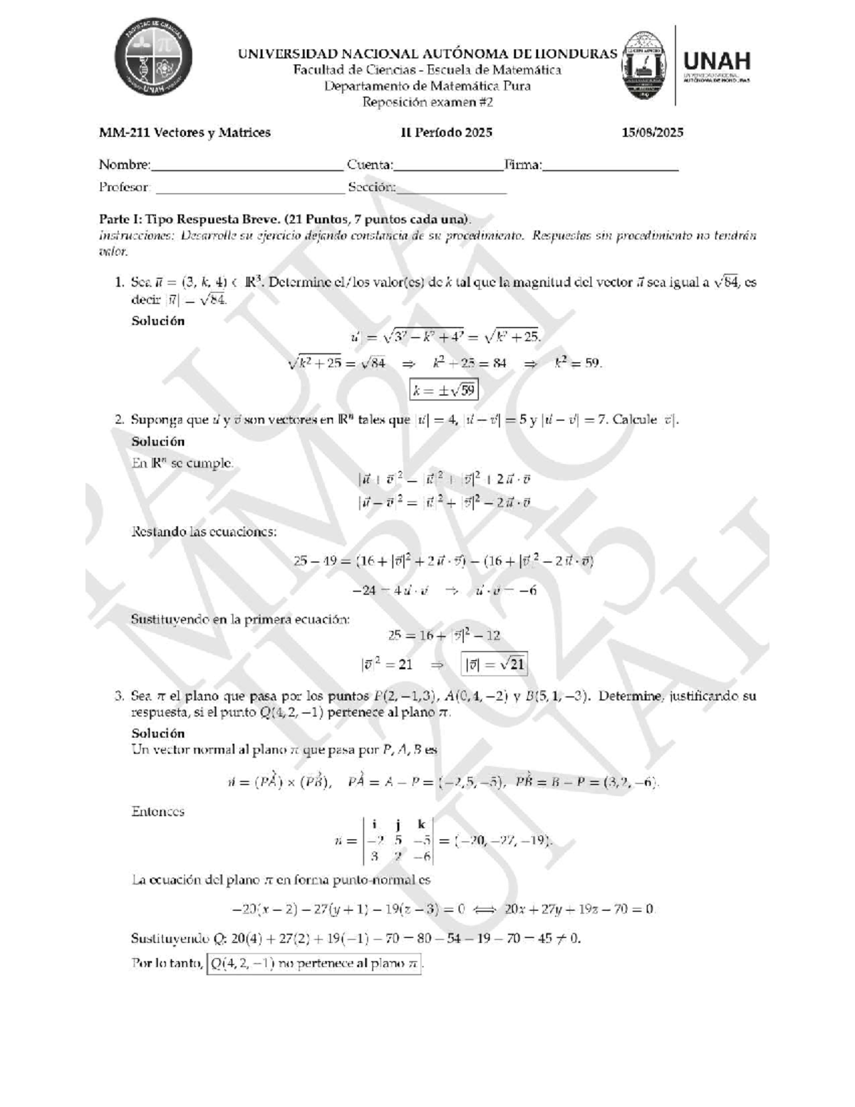 Reposición Examen Vectores y Matrices II - Mm211 2025 - Studocu