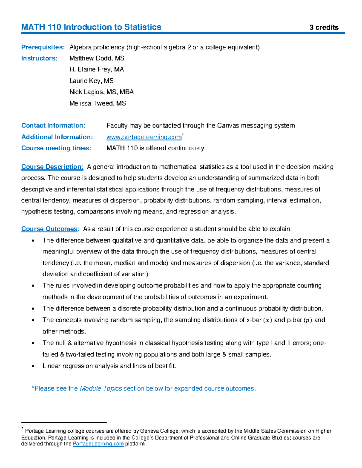 Math110 - Syllabus - MATH 110 Introduction to Statistics 3 credits ...