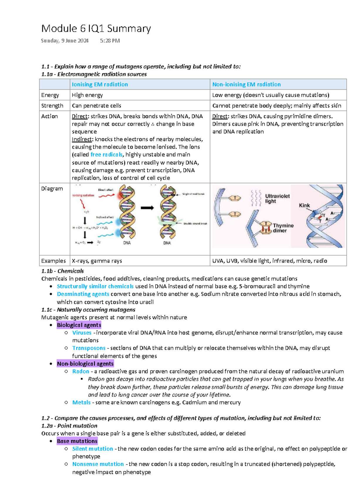 HSC Biology Module 6 IQ1 Summary: Mutagens and Genetic Variation - Studocu