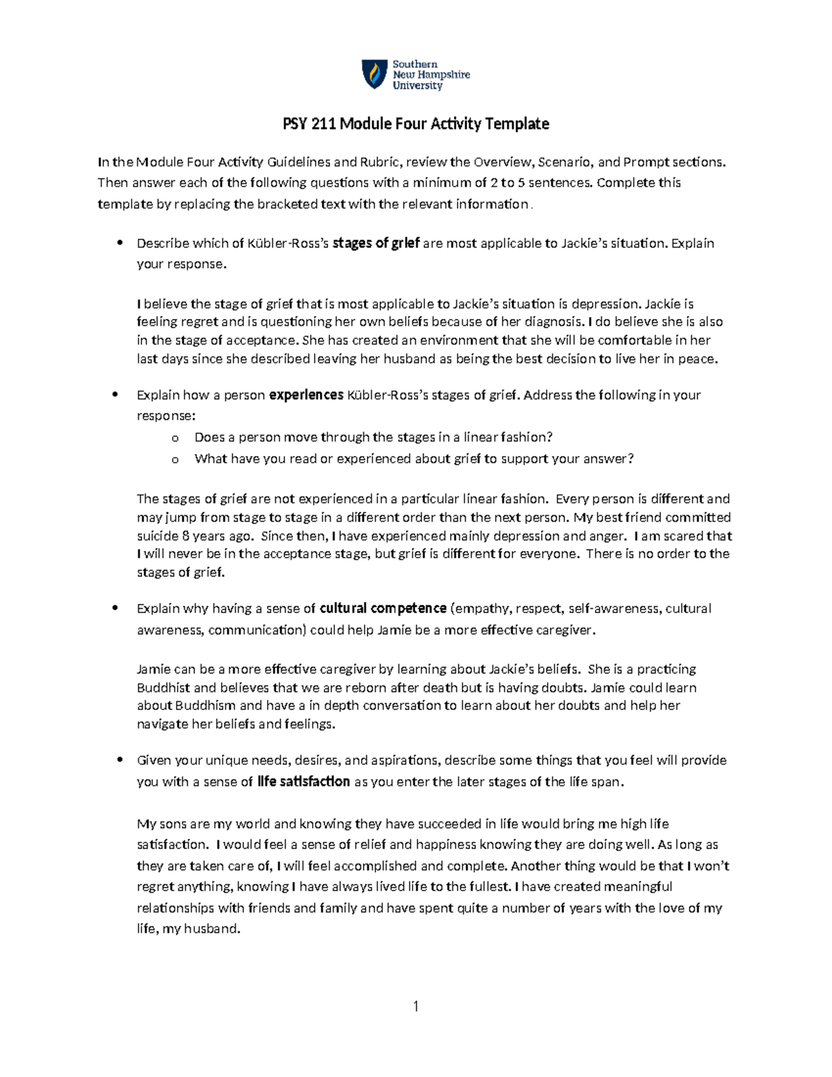 PSY 211 Module Four Activity Template - Then answer each of the ...