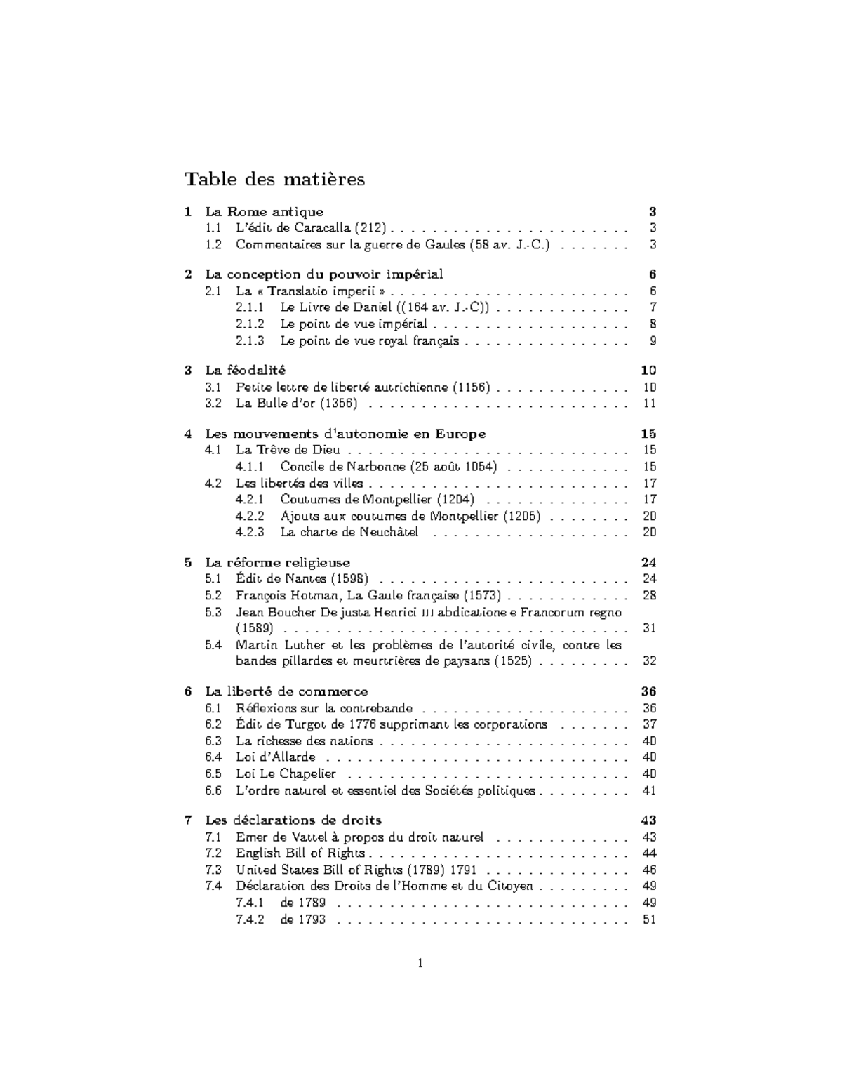 Tous les textes - Table des matières 1 La Rome antique 1 L’édit de ...