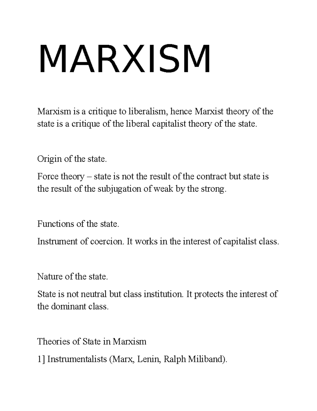 Marxism: A Critical Analysis of State Theories and Functions - Studocu