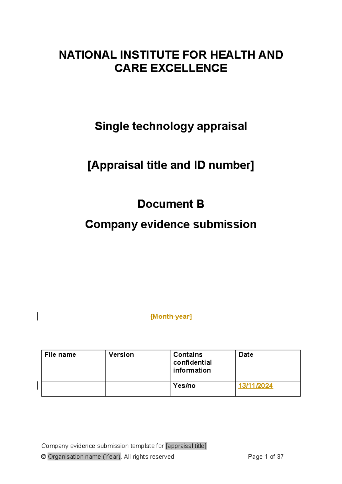 NICE Single Technology Appraisal Evidence Submission Template - Studocu
