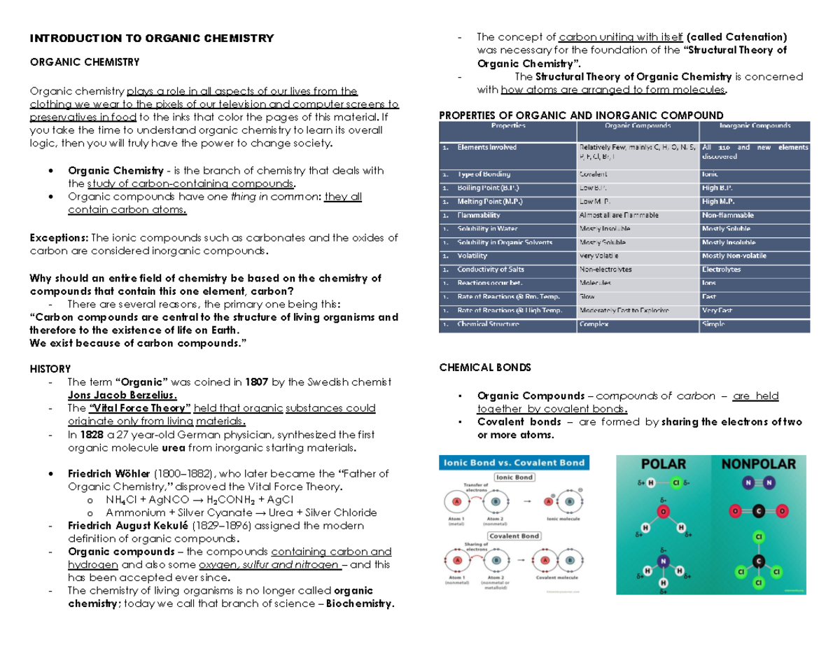 Introduction IN Organic Chemistry PART 1 - INTRODUCTION TO ORGANIC ...