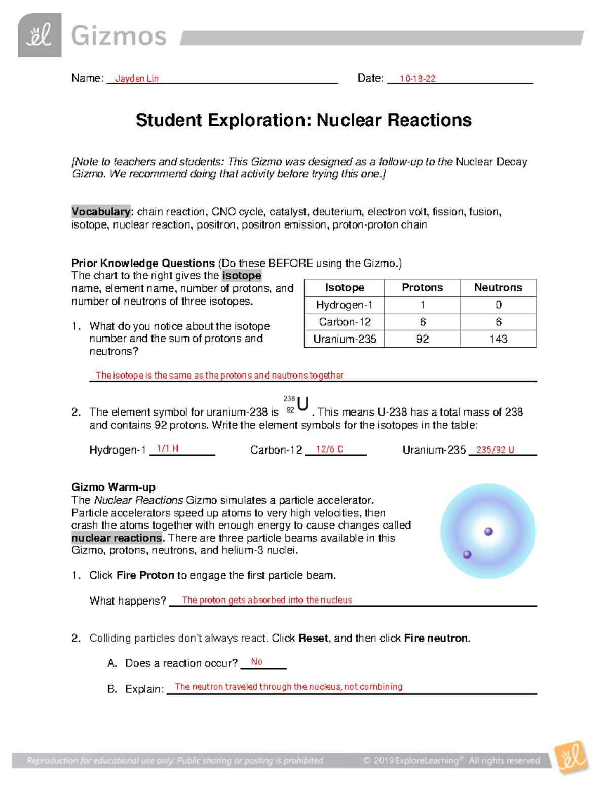 Nuclear Reactions Exploration - Jayden Lin - Gizmo Activity Guide - Studocu