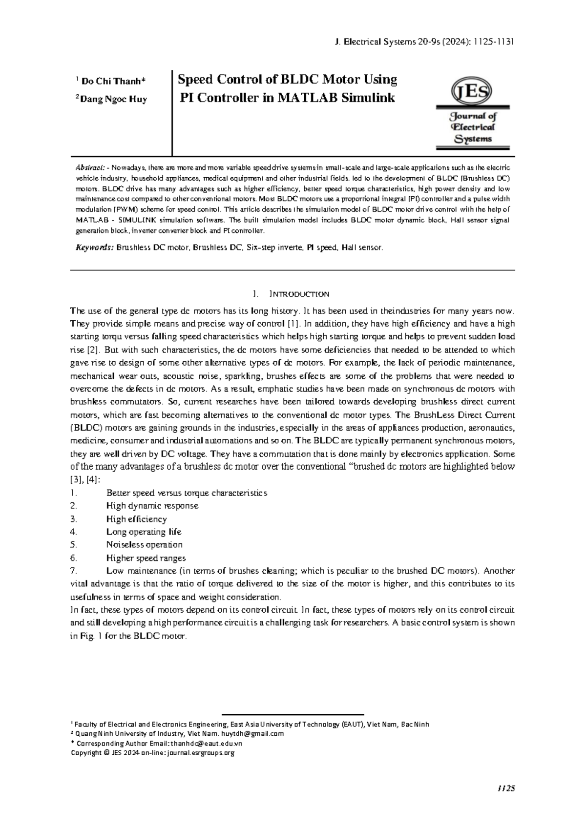 Speed Control of BLDC Motor Using PI Controller in MATLAB Simulink (J ...