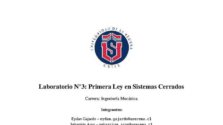 Termo EXP 3 - Laboratorio: Verificación de la Primera Ley en Sistemas Cerrados - Studocu