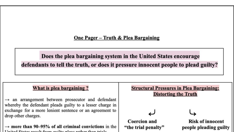 One pager Truth Jeanne - One Pager Truth Plea Bargaining Does the plea ...