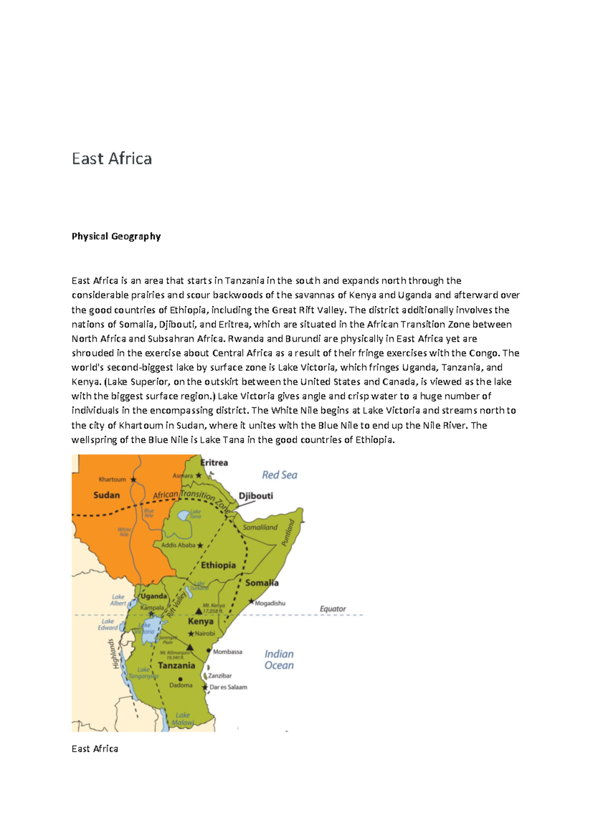 East Africa - Lecture Notes on Geography and Biodiversity (Lecture 8-9 ...