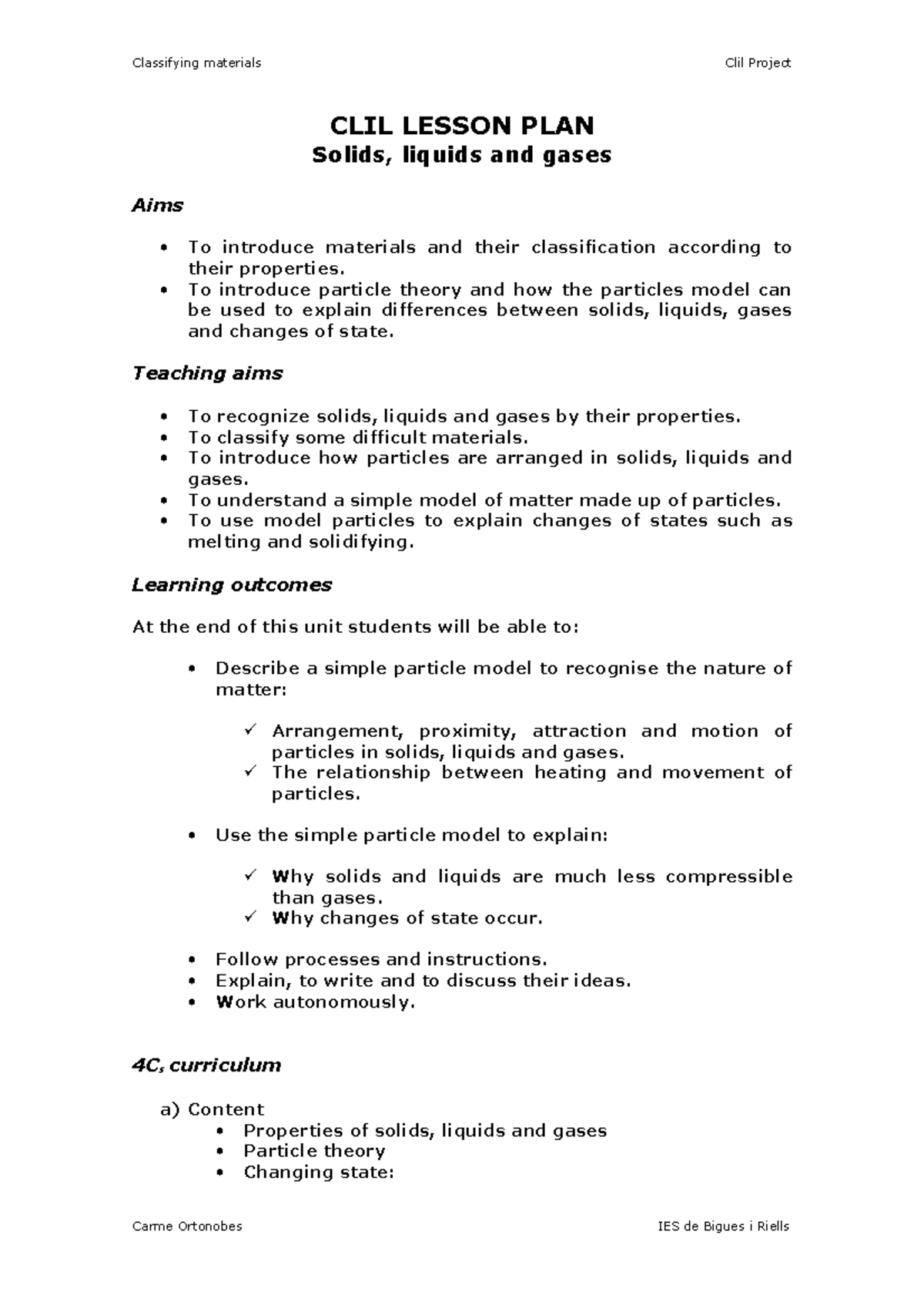 CLIL Lesson plan 2 - Lectura sobre CLIL - Classifying materials Clil ...