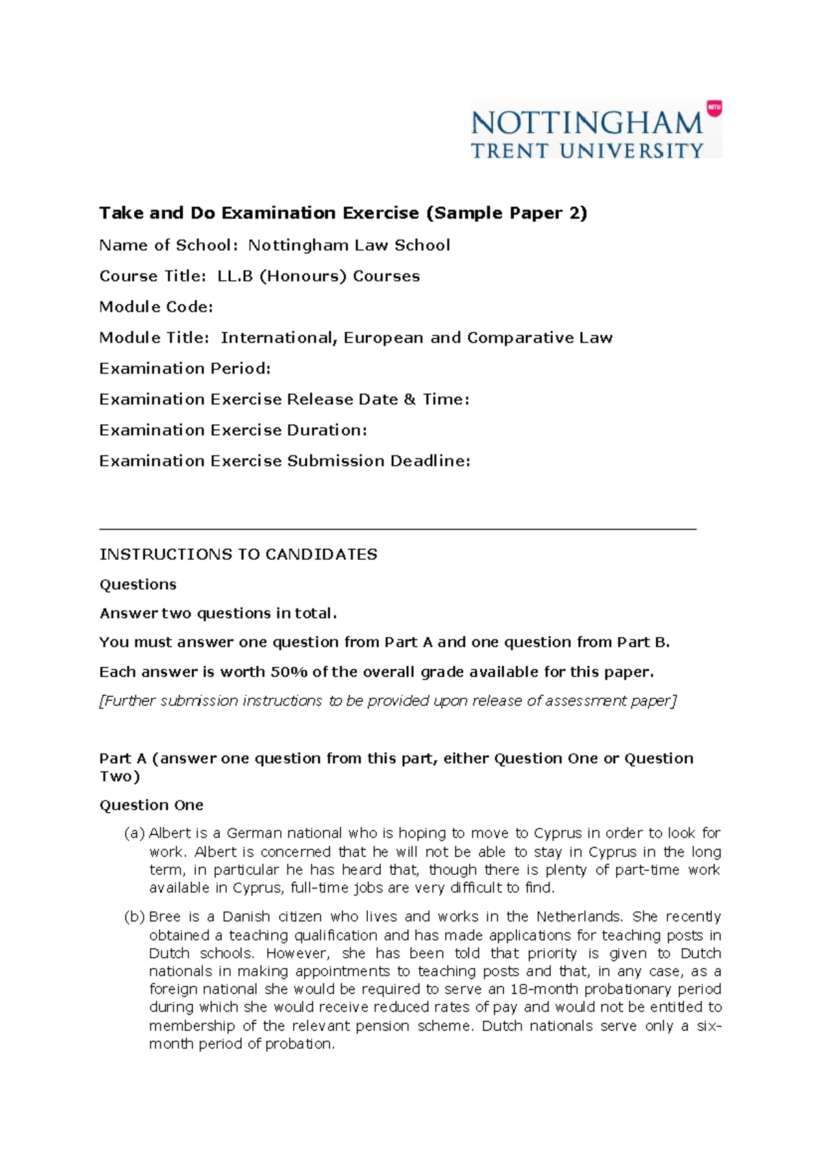 IEC Law Sample Take and Do Examination Paper 2 - Nottingham Law School ...