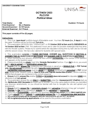 [Solved] In your own words define and provide relevant examples - political ideas (PLC3701 ...