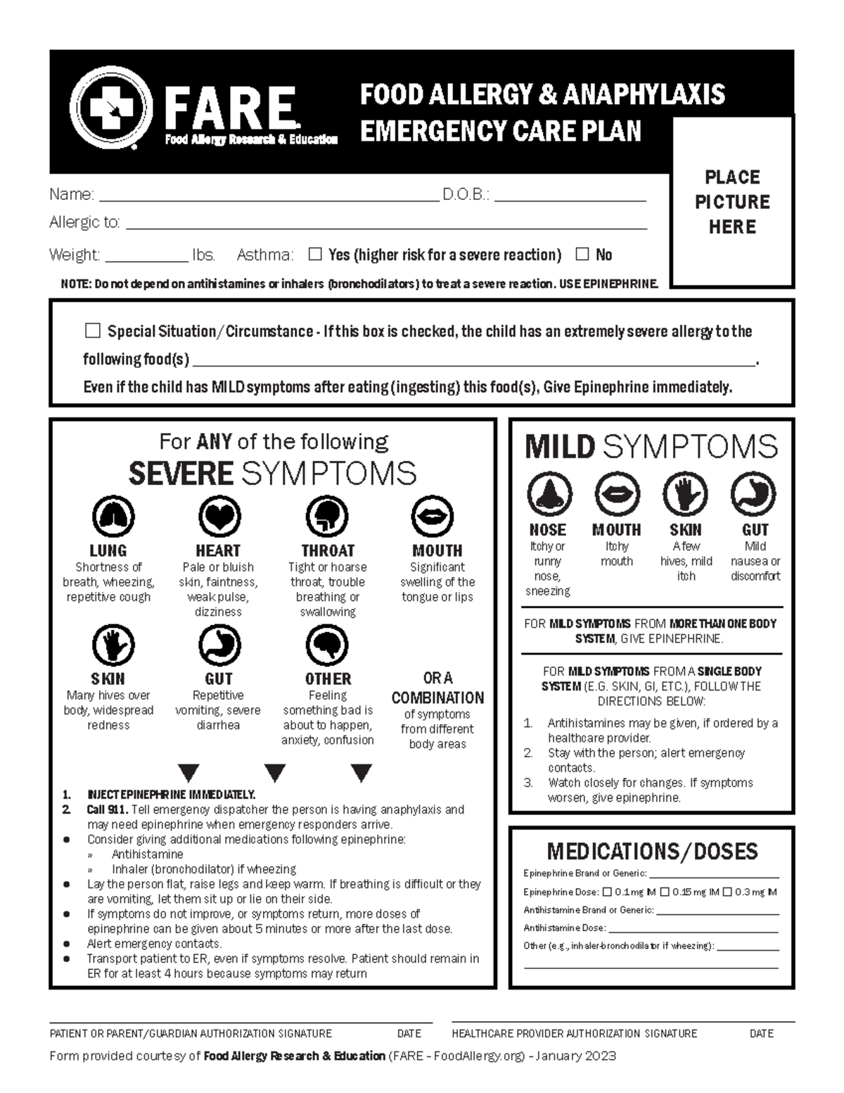 Action Plan Template - XXXXX - FOOD ALLERGY & ANAPHYLAXIS EMERGENCY ...
