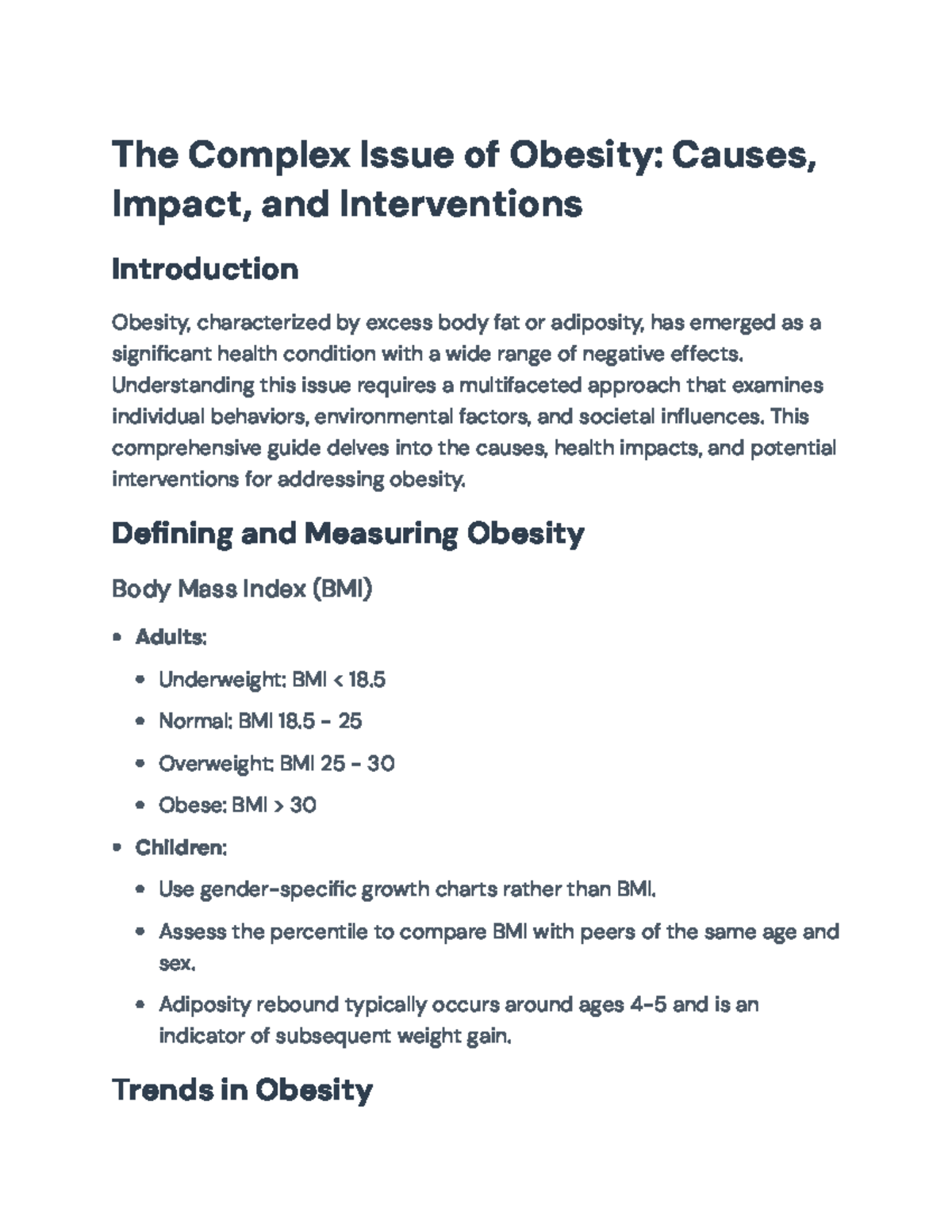Obesity: Causes, Impacts, and Interventions - A Comprehensive Guide ...