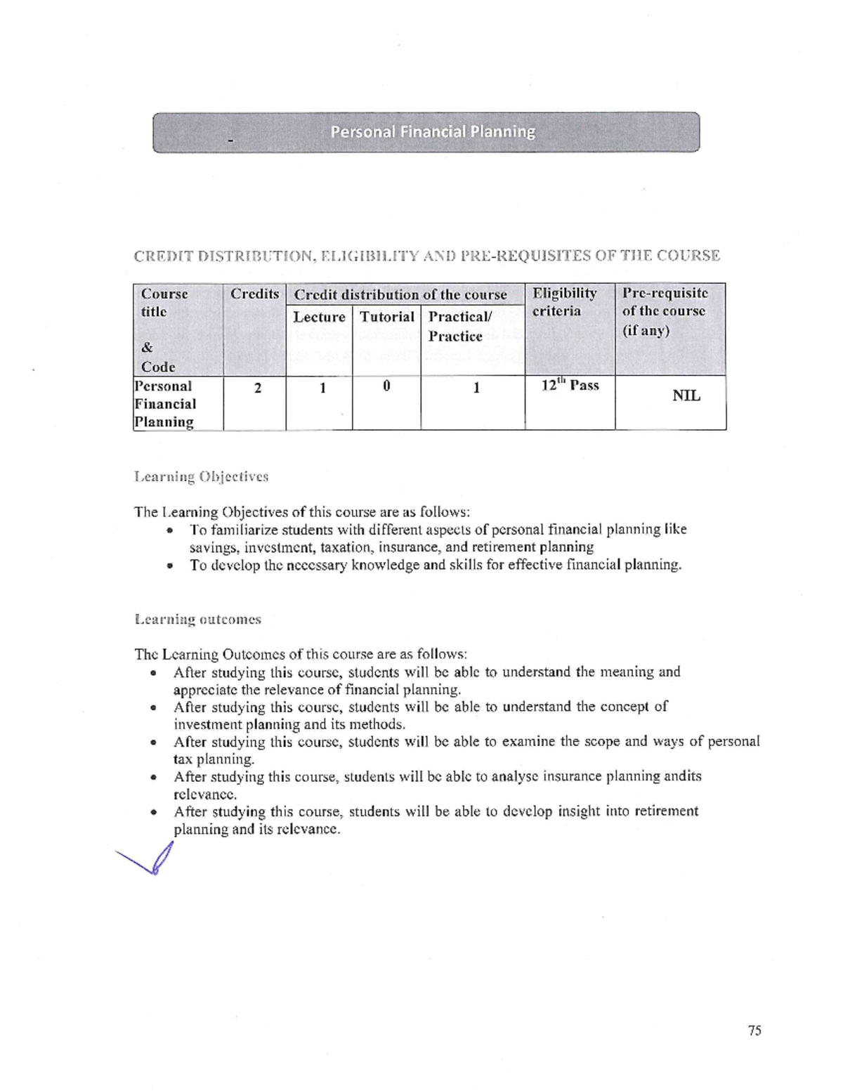 Personal Financial Planning Syllabus - Course Code: PF101 - Studocu