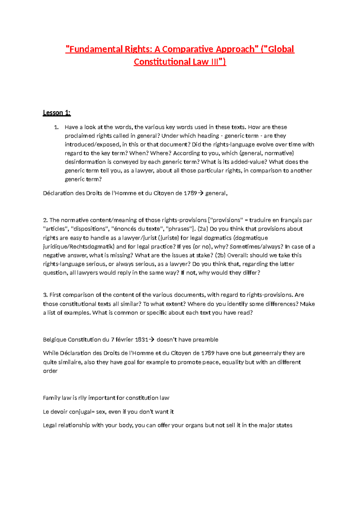 Rights: A Comparative Constitutional Law Lesson 1 & 2 Analysis - Studocu