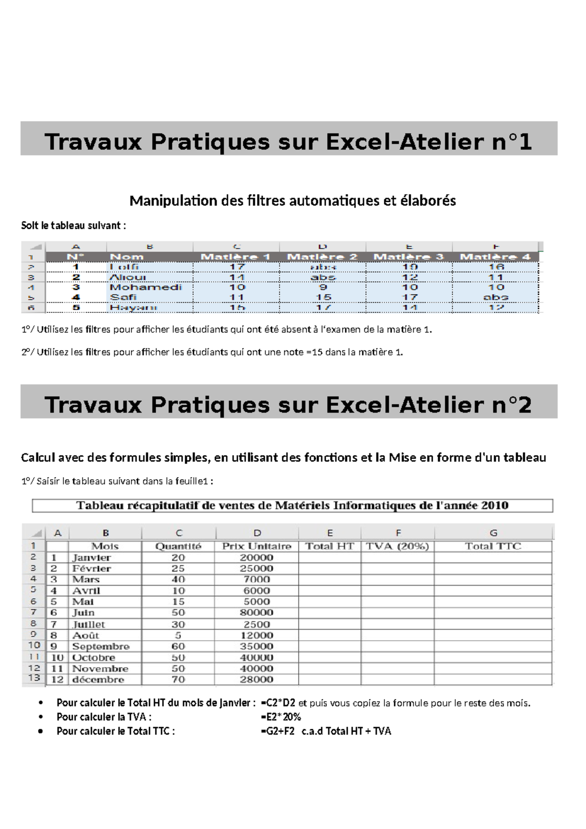 TP Excel - Atelier Final: Manipulation des Filtres et Fonctions - Studocu