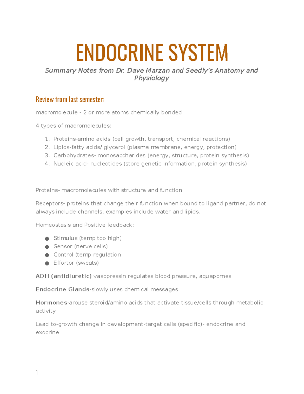 Endocrine pt 1 - Dave Marzan Notes The College of New jersey, VanPutte ...