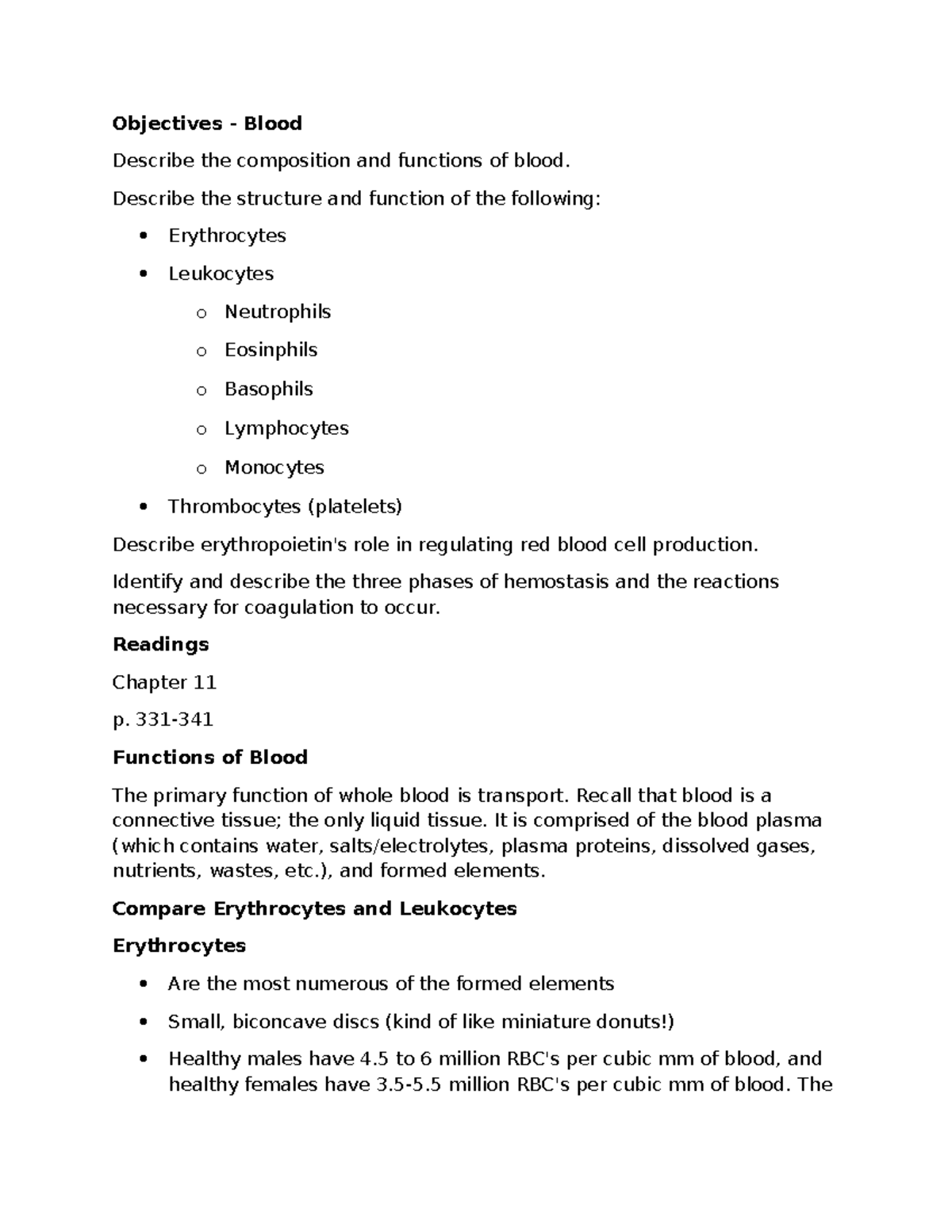 Blood Composition and Functions: Key Concepts for TEST 3 (BIO 101 ...