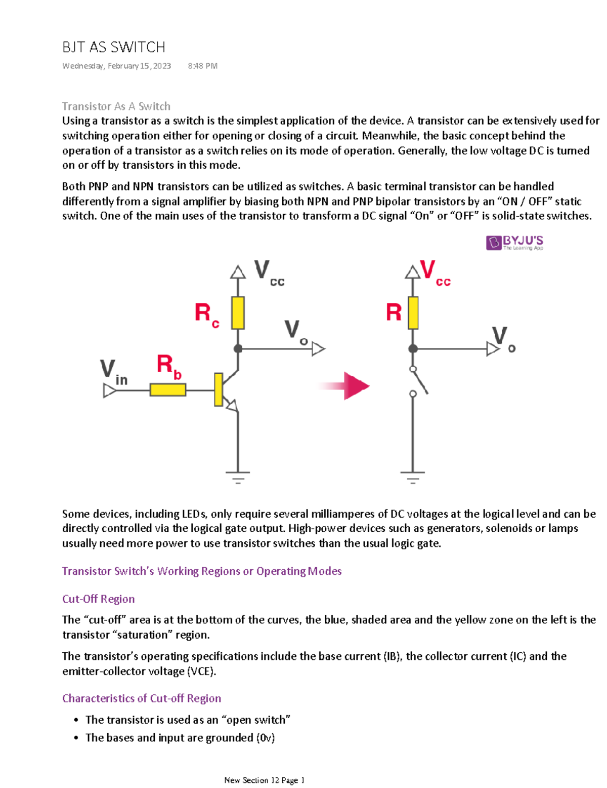 BJT Switching Applications: A Comprehensive Overview - Studocu