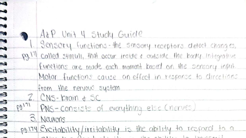 A&P unit 4 study guide - 3 AP Va4 Study Cunchions s Sory receptors ...