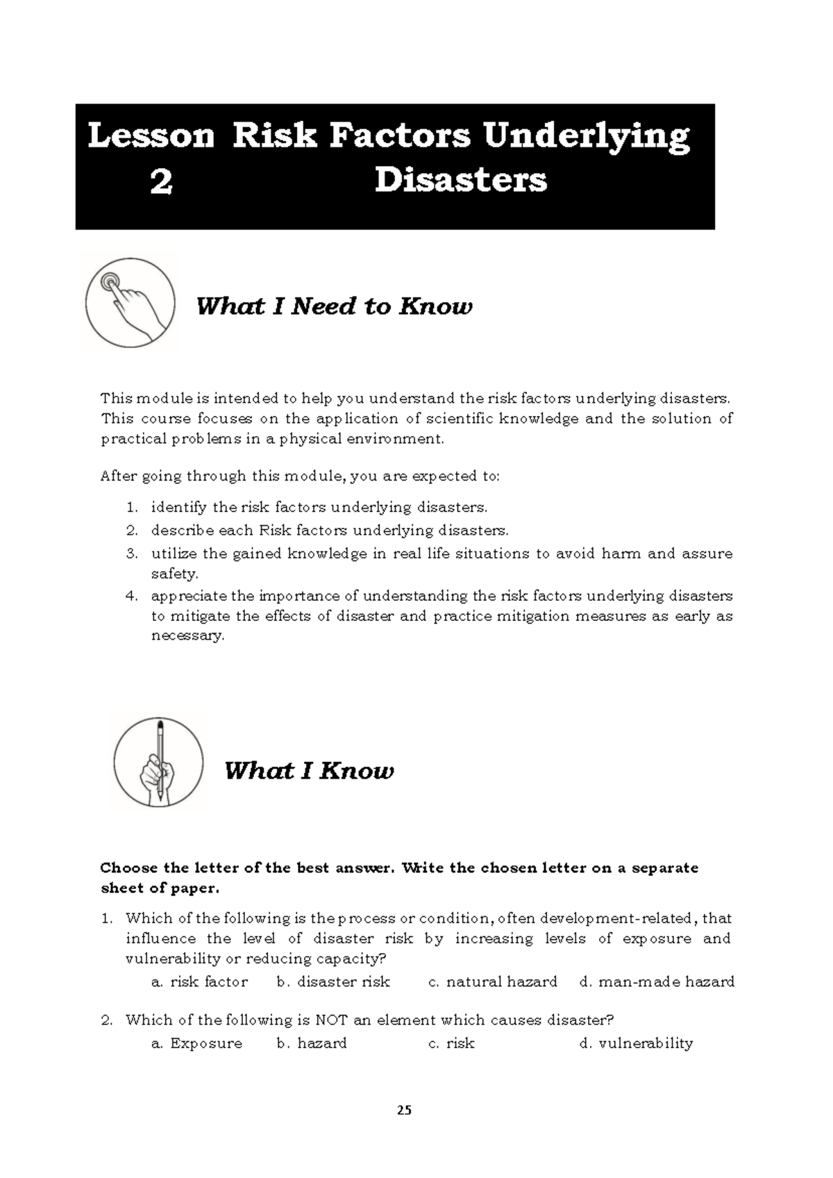 SHS DRRR Q1 W1 Lesson 2: Understanding Risk Factors of Disasters - Studocu