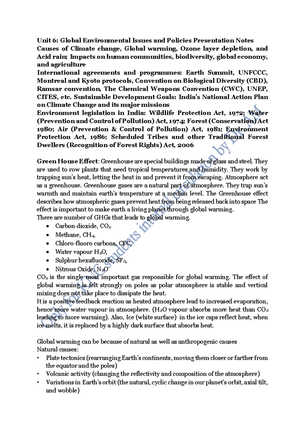 Unit 6: Global Environmental Issues & Policies - PPT Notes - Studocu