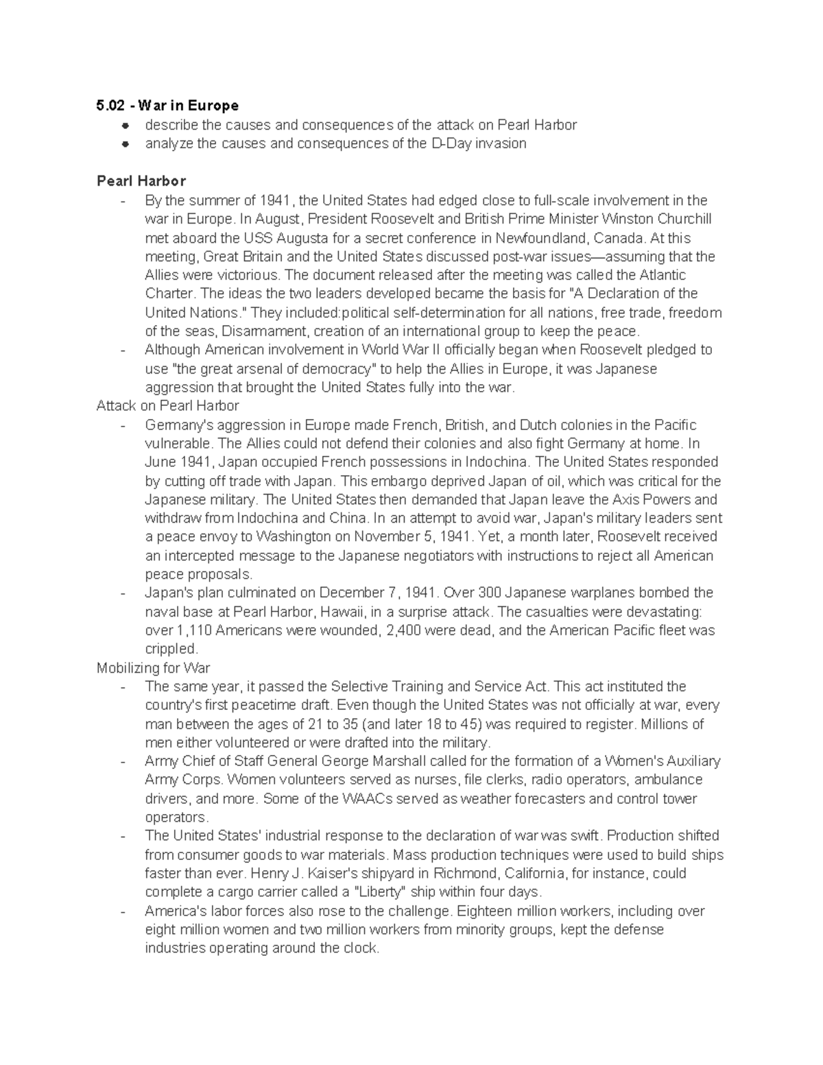 World War II: Causes and Consequences of Pearl Harbor (HIST 5.02) - Studocu
