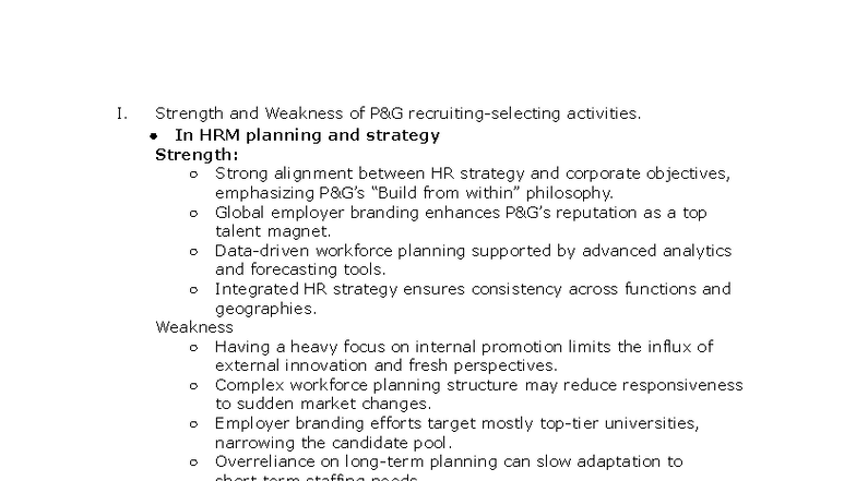 SWOT Analysis of HRM Strategies in P&G (HRM 101) - Studocu